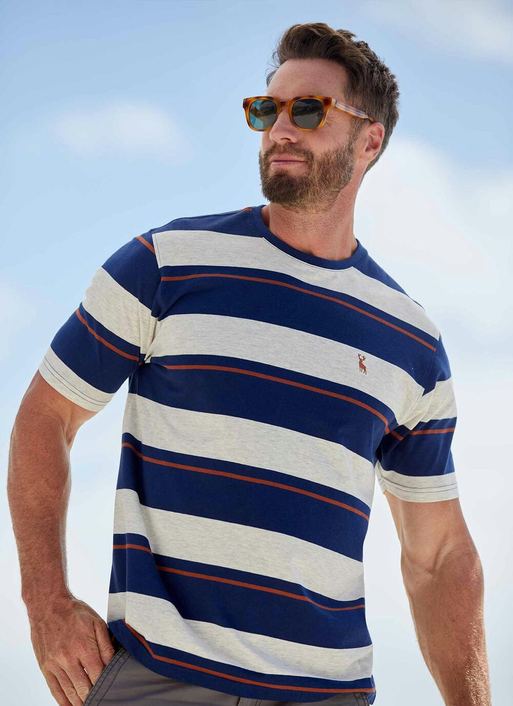 Male PG FIELD Crew Neck T Shirt | Navy Stewart Tartan | EWM | EWM