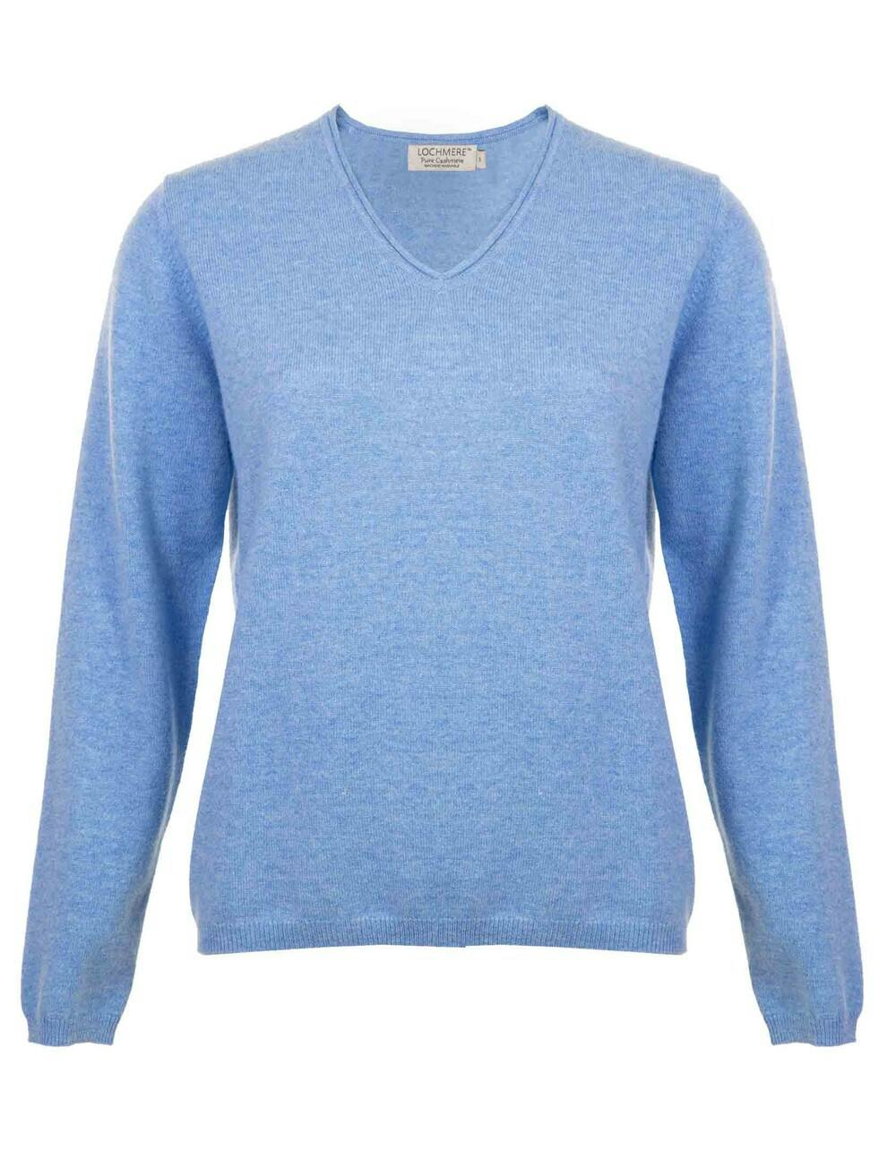 Female Lochmere Cashmere V Neck Jumper | Bright Blue | EWM | EWM