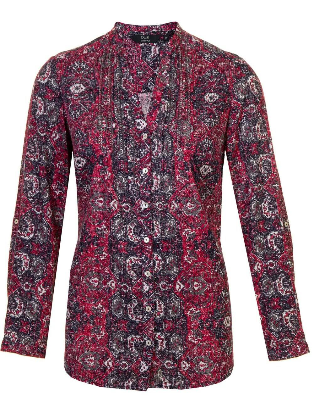 Female Isle Red Patchwork Print Pure Cotton Embellished Blouse | Dark ...