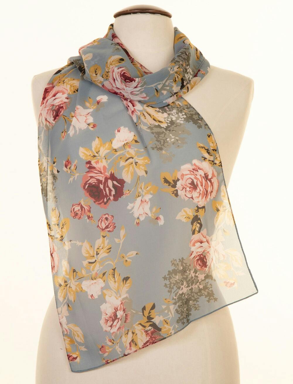 Female Isle Rose Print Scarf | Mid Blue | EWM | EWM