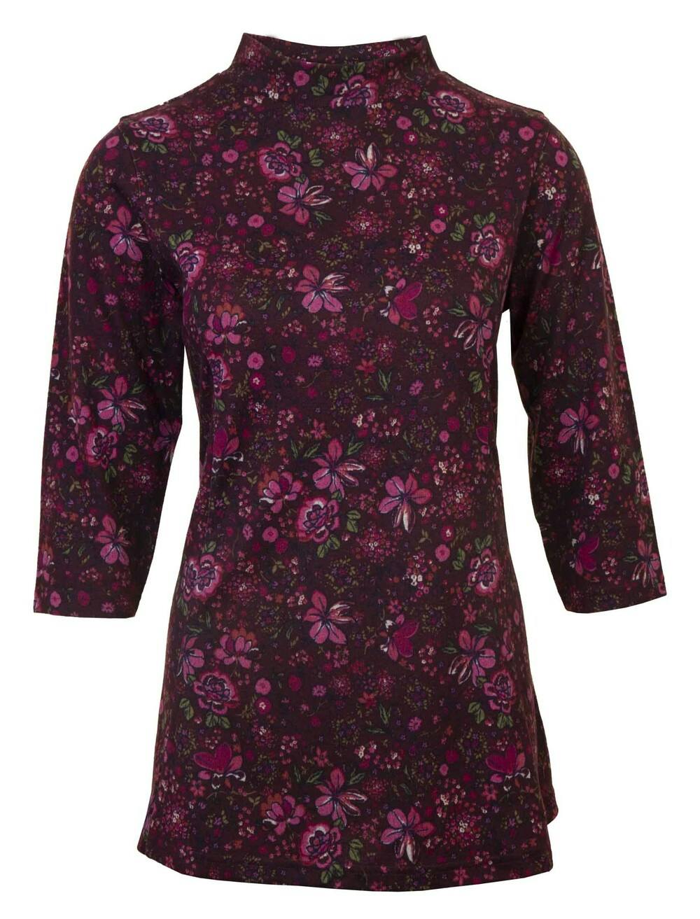 Floral Mix Printed Brushed High Neck Tunic | EWM