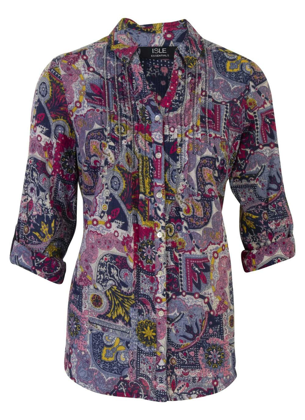 Isle Printed Cheesecloth Blouse | Dark Blue | EWM | EWM