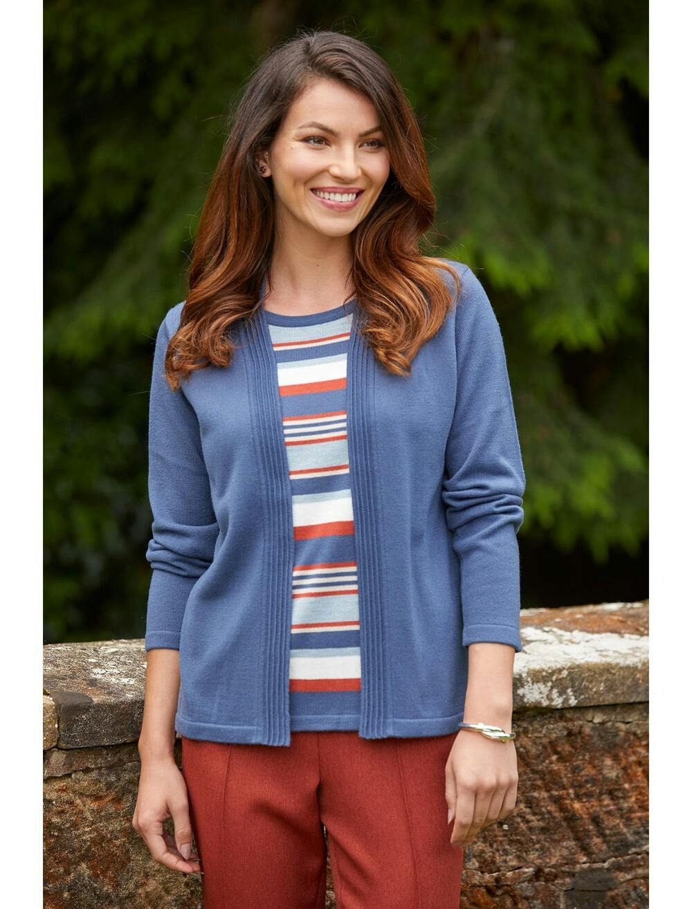 Female Honor Millburn 2 in 1 Cardigan with Stripe Inset | Dark Aqua ...