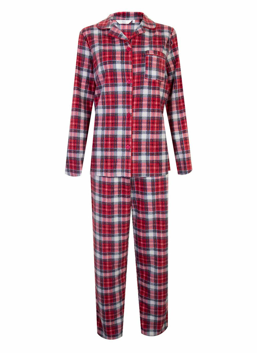 Female Isle Check Fleece Pyjamas | Dark Red | EWM | EWM