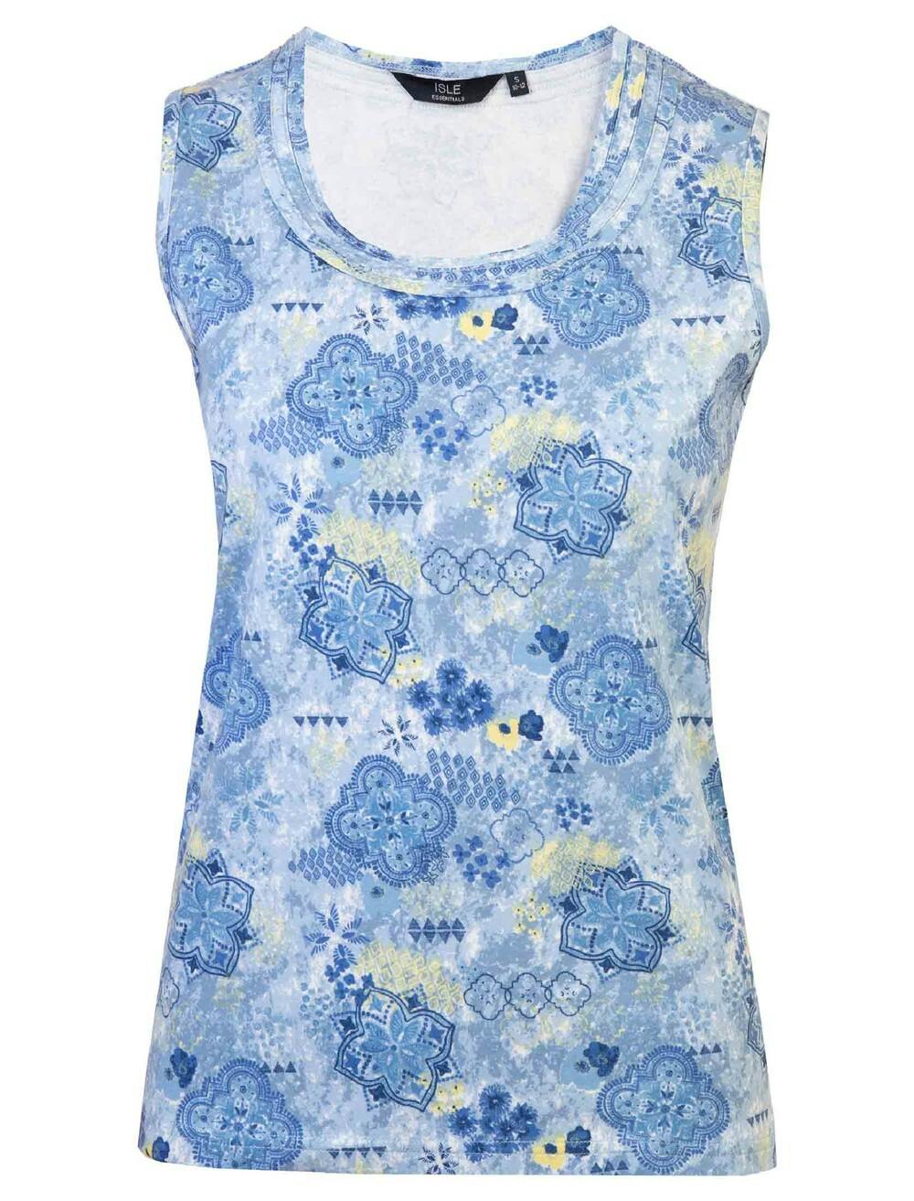 Female Isle Printed Cotton Vest | White | EWM | EWM