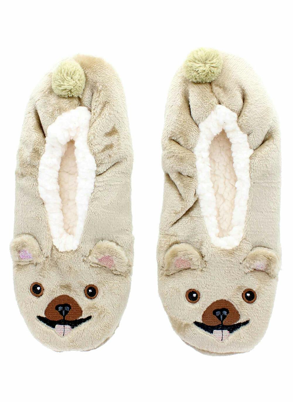 Female Wild Feet Pomeranian Furry Slippers | Mid Beige | EWM | EWM