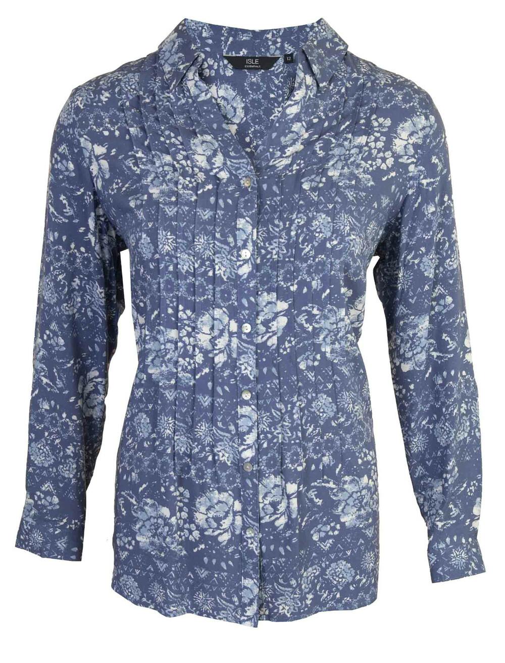 Female Isle Floral Ikat Printed Viscose Pintuck Blouse with Trophy ...