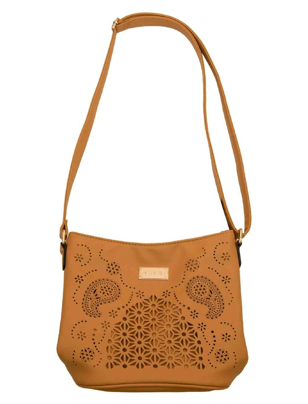 Female Isle Tan Cut Out Detail Cross Body Bag | Light Tan | EWM | EWM