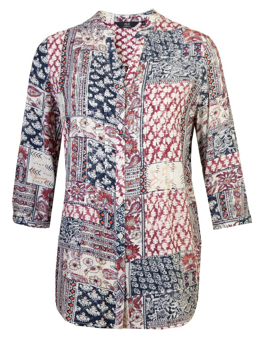 Female Isle Diffused Patchwork Printed Blouse | Mid Navy Stewart Tartan ...