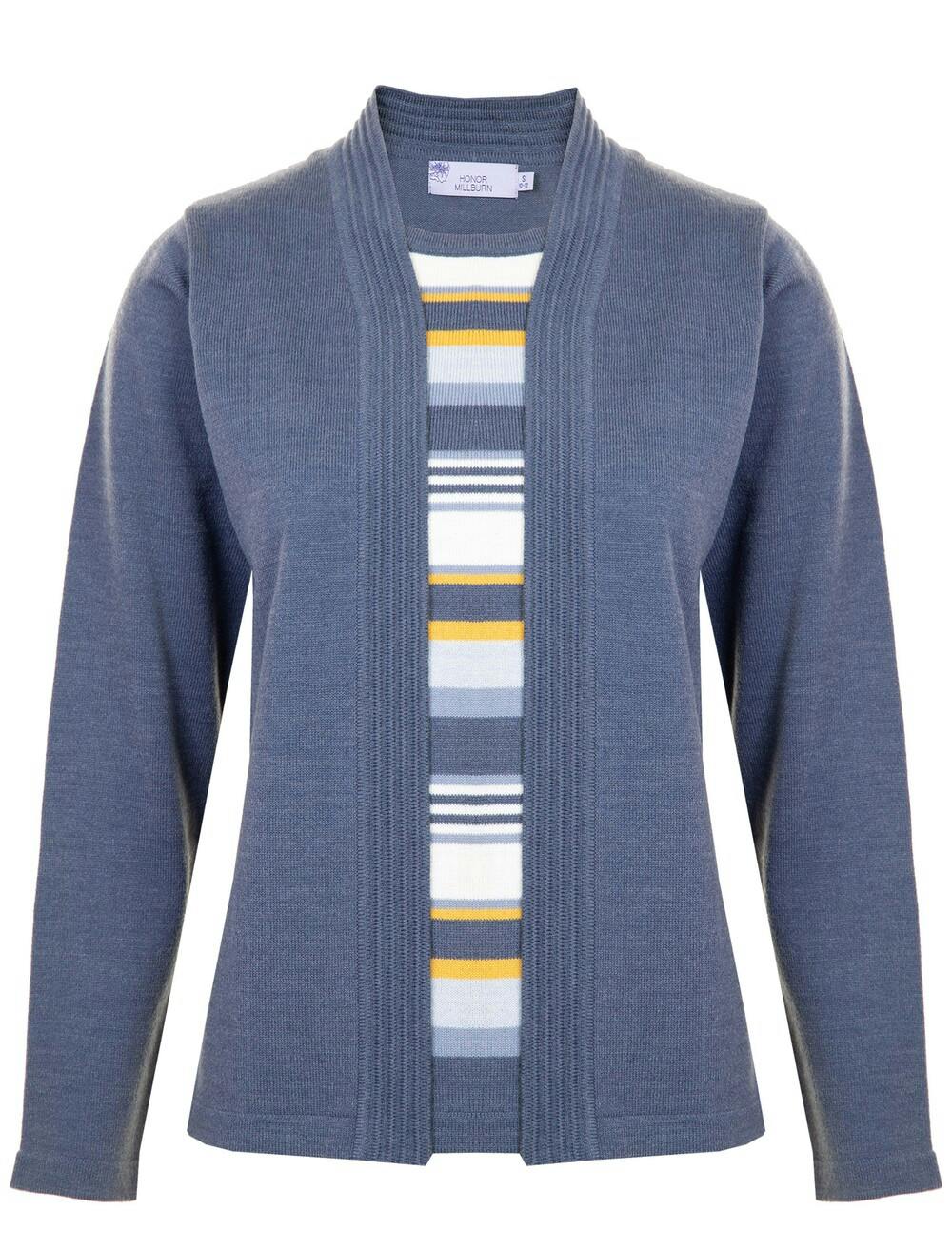 Female Honor Millburn 2 in 1 Cardigan with Stripe Insert | Mid Blue ...