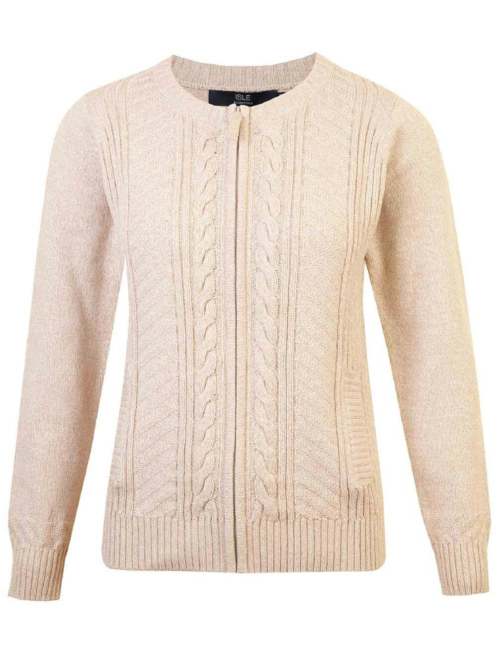 Female Isle Cotton Zip Cardigan | Mid Beige | EWM | EWM