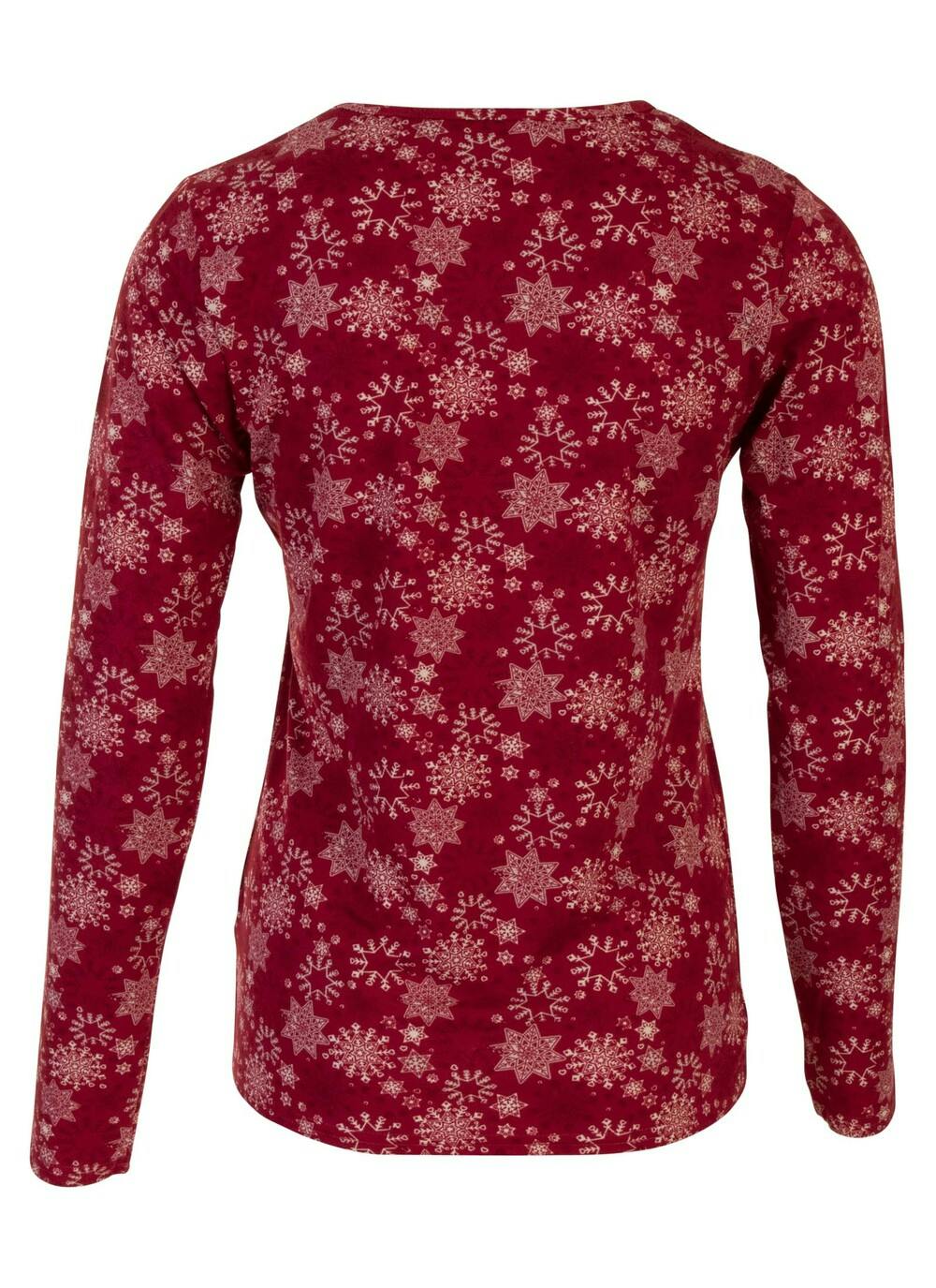 Red Long Sleeve Crew Neck Thermal Snowflake Printed Top | EWM