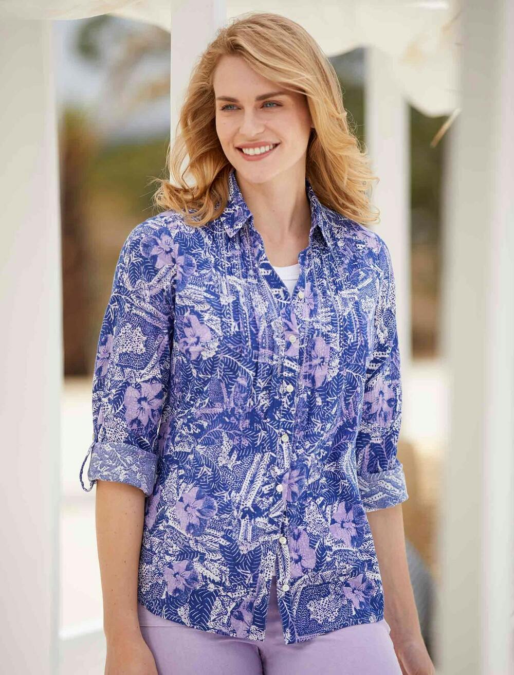 Female Isle Navy Stewart Tartan Floral Print Pure Cotton embellished ...
