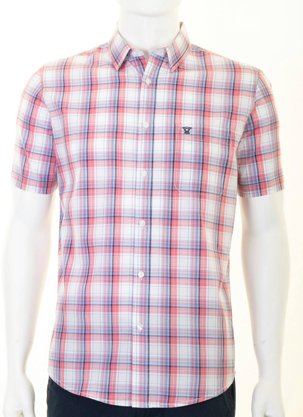 Male James Pringle Check Shirt | Bright Coral | EWM | EWM
