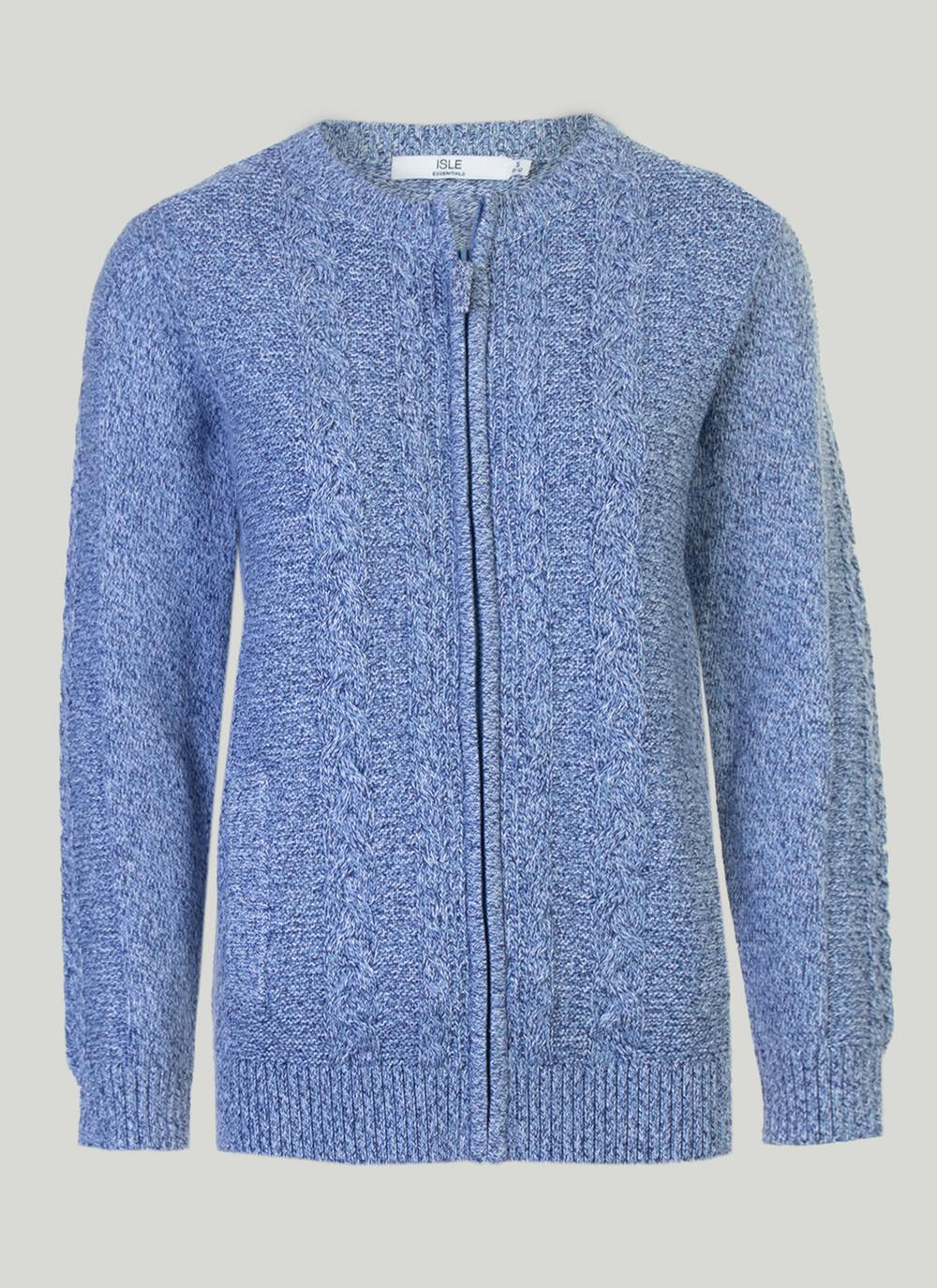 Blue Cotton Zip Cardigan | EWM