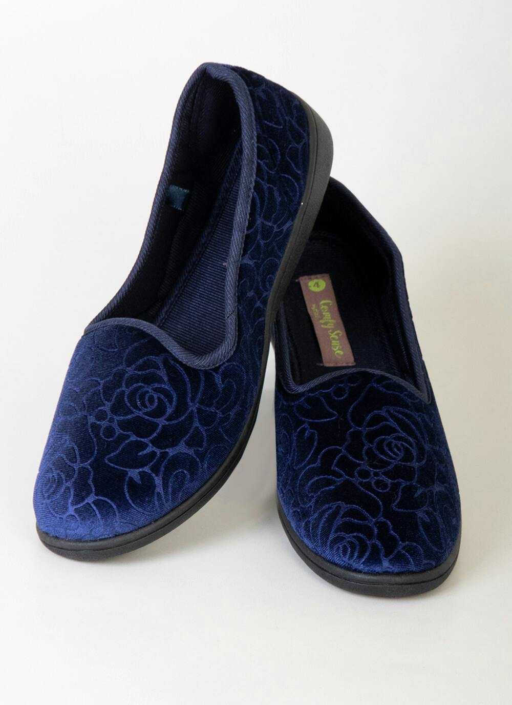 Navy Velvet Rose Slipper | EWM