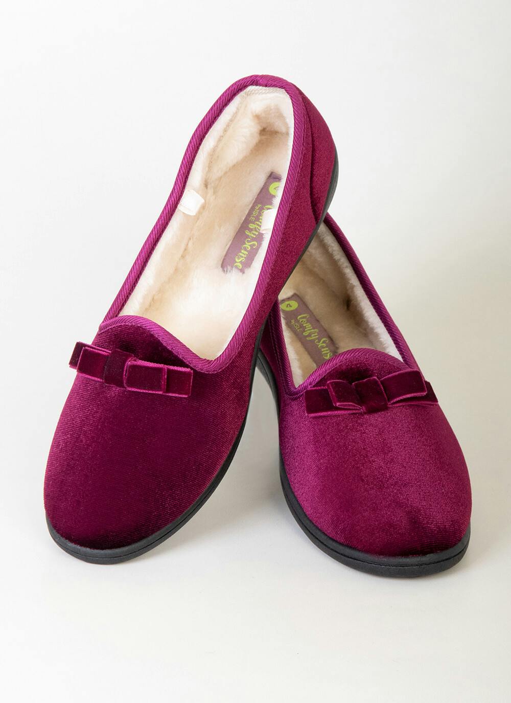 Wine Velvet Bow Slipper | EWM