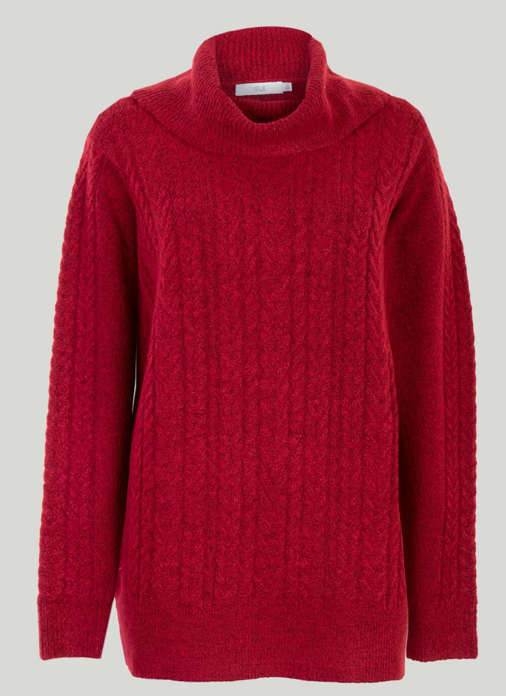 Red Cowl Neck Cable Jumper | EWM