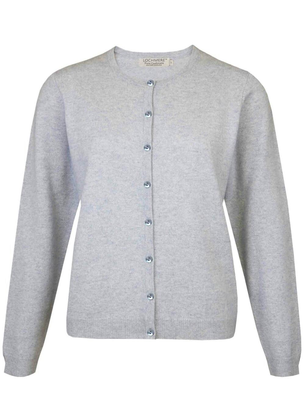 Cashmere Grey Crew Neck Cardigan | EWM