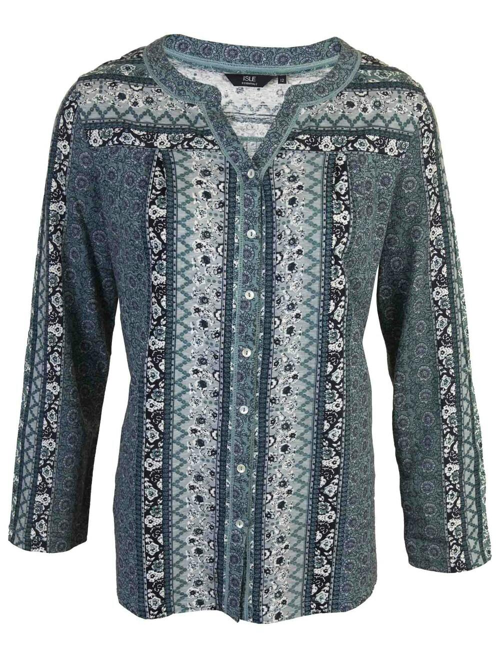 Female Isle Printed Jersey Blouse | Mid Aqua | EWM | EWM