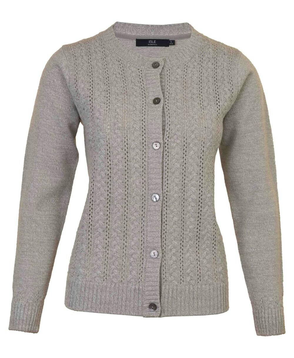 Female Isle Crew Neck Cardigan | Mid Grey | EWM | EWM
