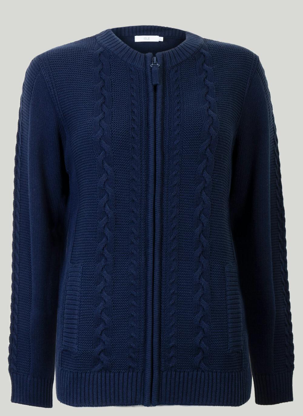Navy Cotton Zip Cardigan | EWM