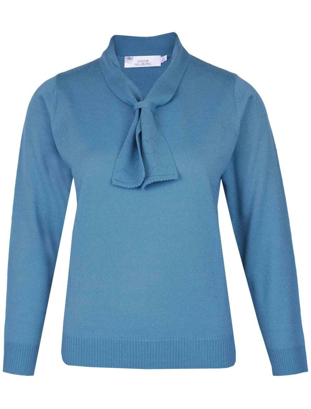 Female Honor Millburn Tie Neck Jumper | Mid Blue | EWM | EWM