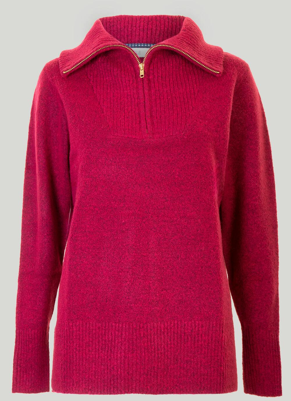 Raspberry Funnel Neck Knitted Jumper | EWM