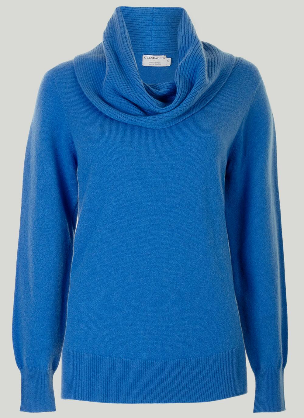 Blue Cashmere Cowl Neck Jumper | EWM
