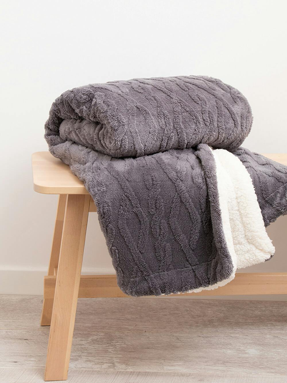Grey Cable Sherpa Throw | EWM