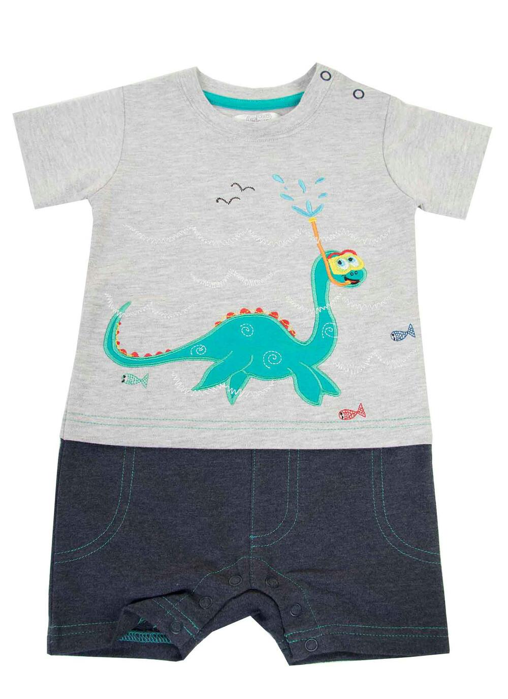 Male GR8 KIDS Baby Boys 2-in-1 Nessie Romper Suit | Light Grey | EWM | EWM