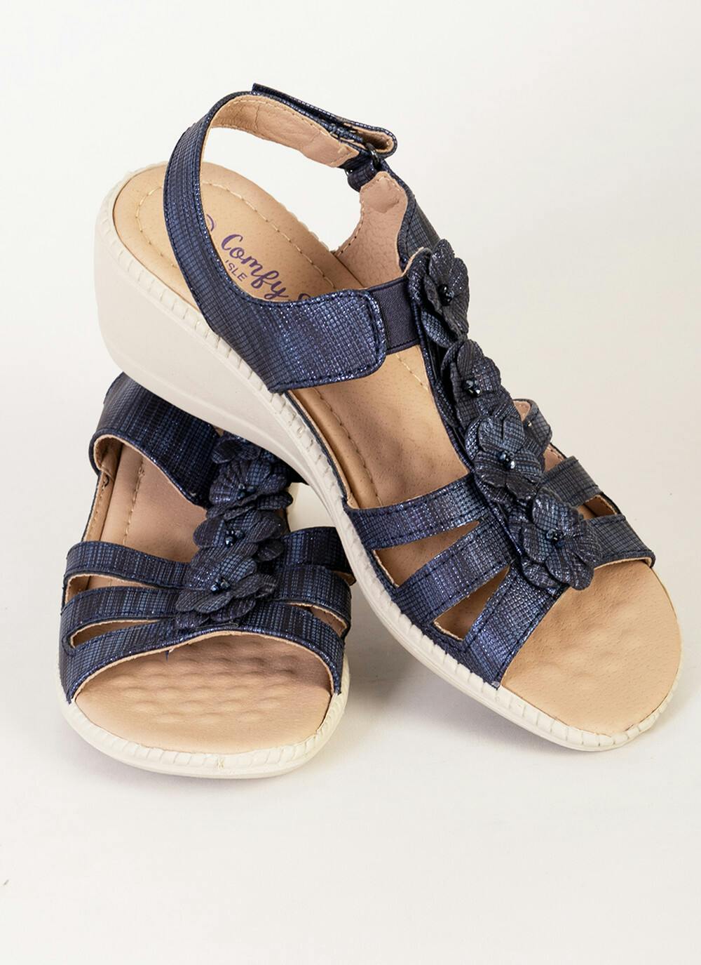 Navy Applique Sandals | EWM