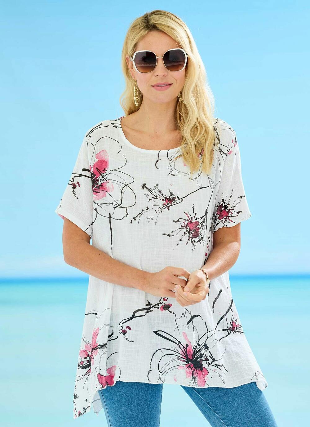 Cotton Floaty Floral Print Top | EWM