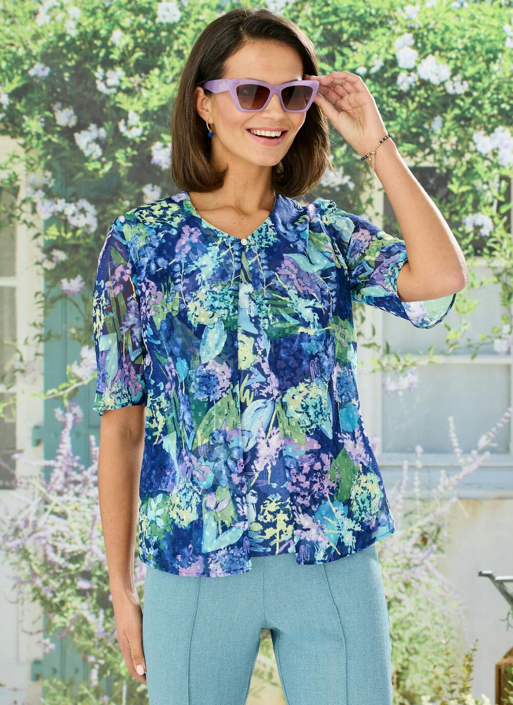 Navy Printed 2-in-1 Top | EWM