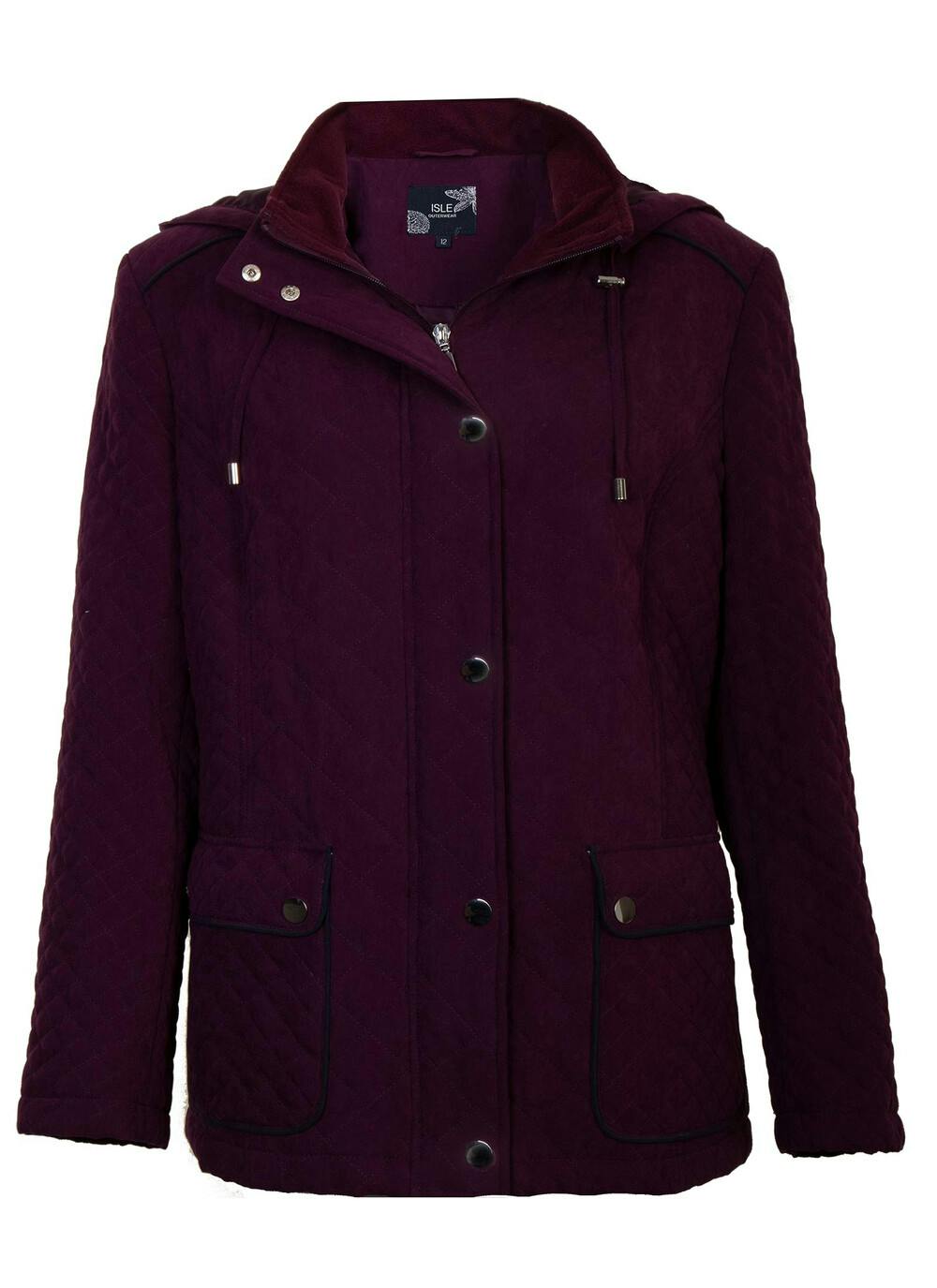Female Isle Quilted Padded Jacket with Detachable Hood. | Min Purple ...