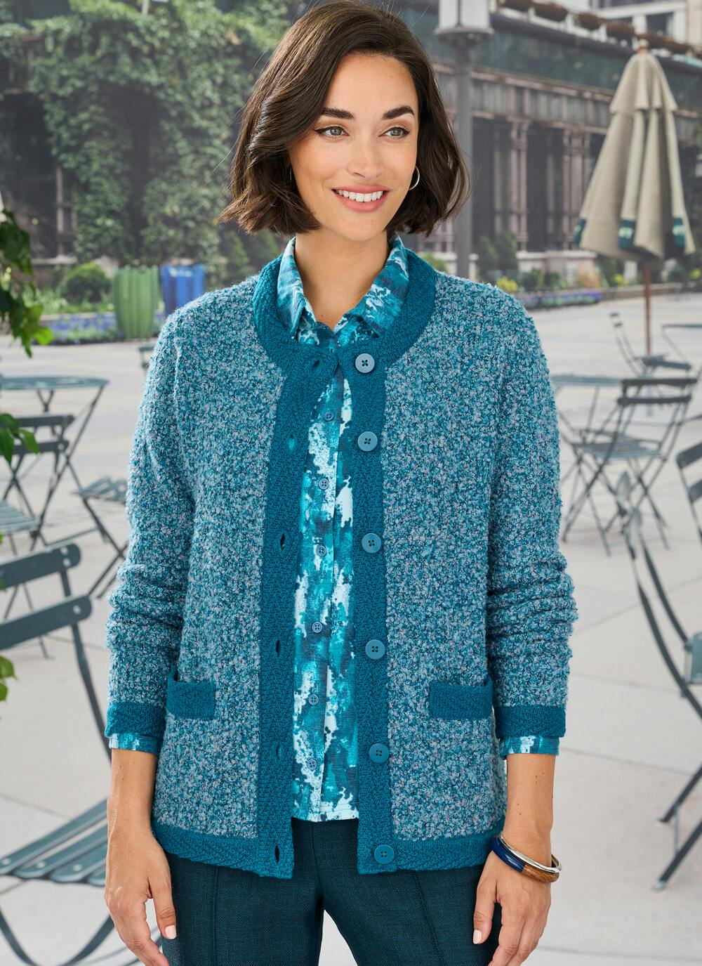 Crew Neck Boucle Cardigan | EWM