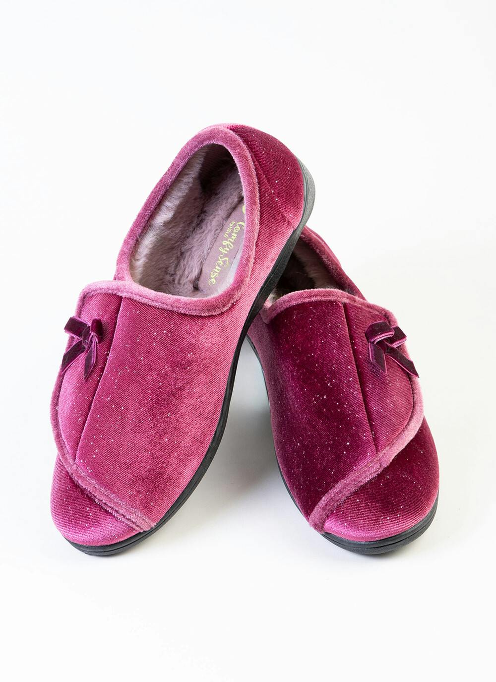 Pink Sparkle Velour Slippers | EWM