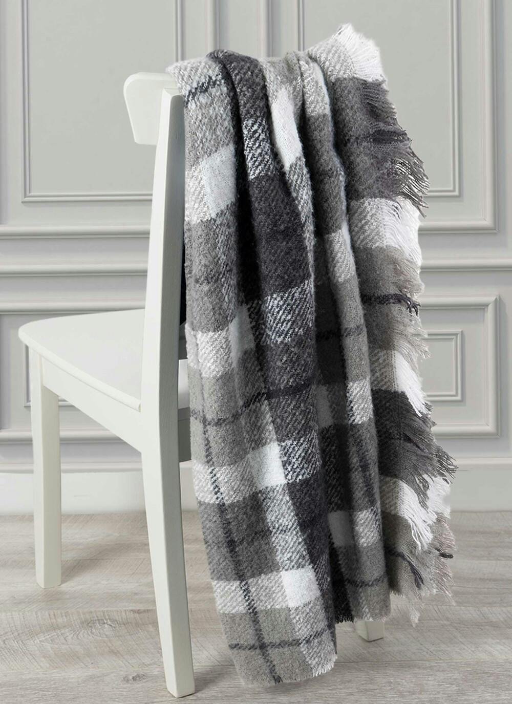 Grey Boucle Check Throw | EWM