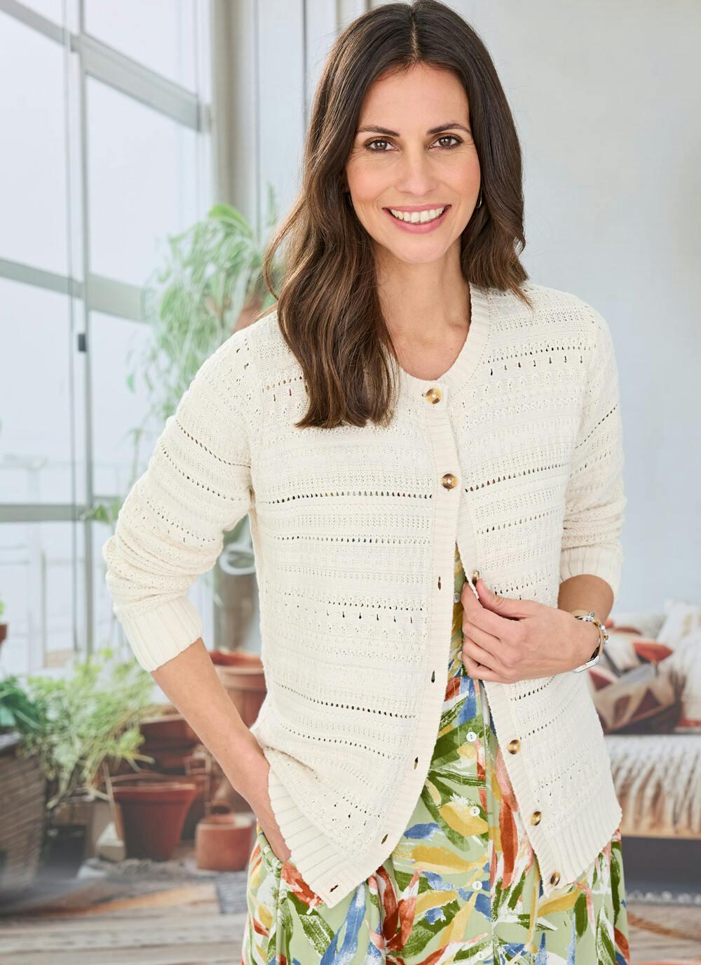 Pure Cotton Pointelle Cardigan | EWM