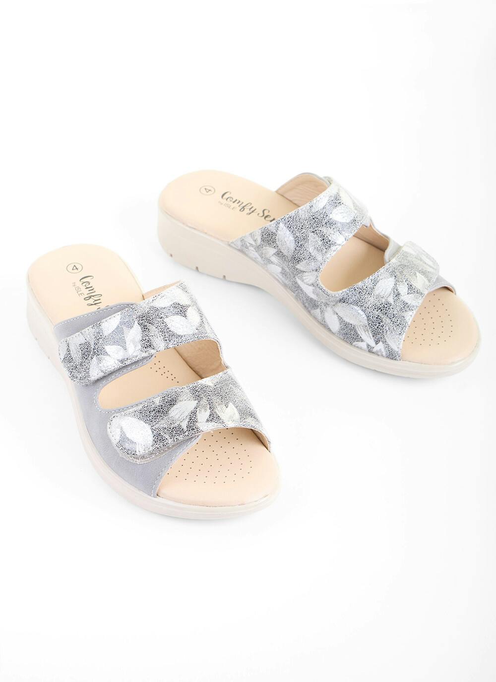 Silver Grey Floral Shimmer Mule | EWM