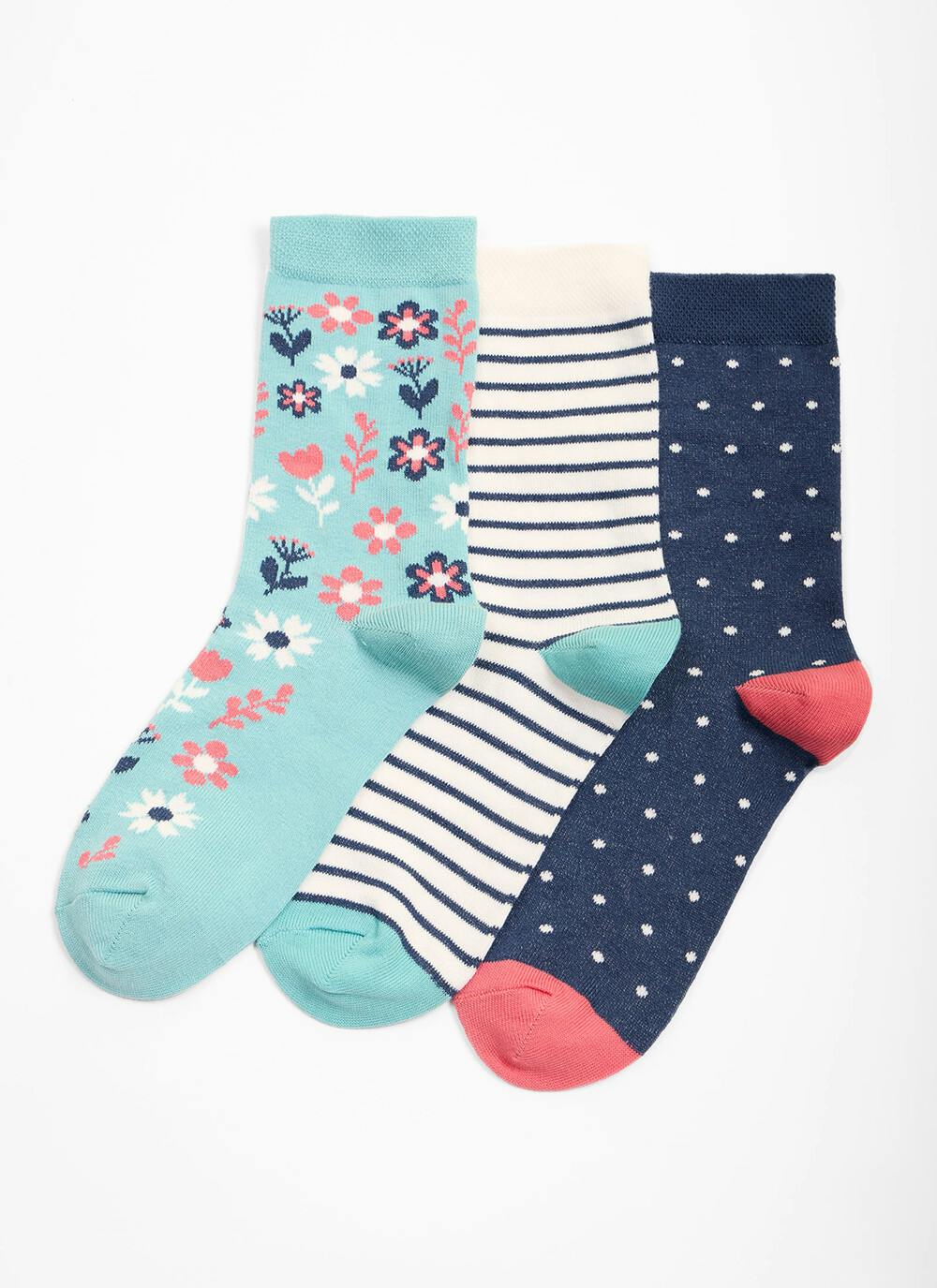 3 Pack Floral / Stripe / Spot Socks | EWM