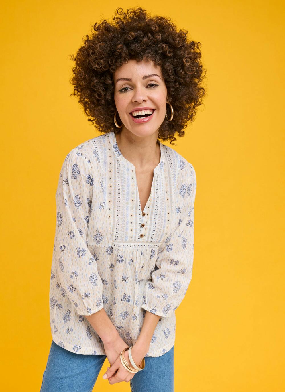 Pure Cotton Mixed Print Blouse | EWM