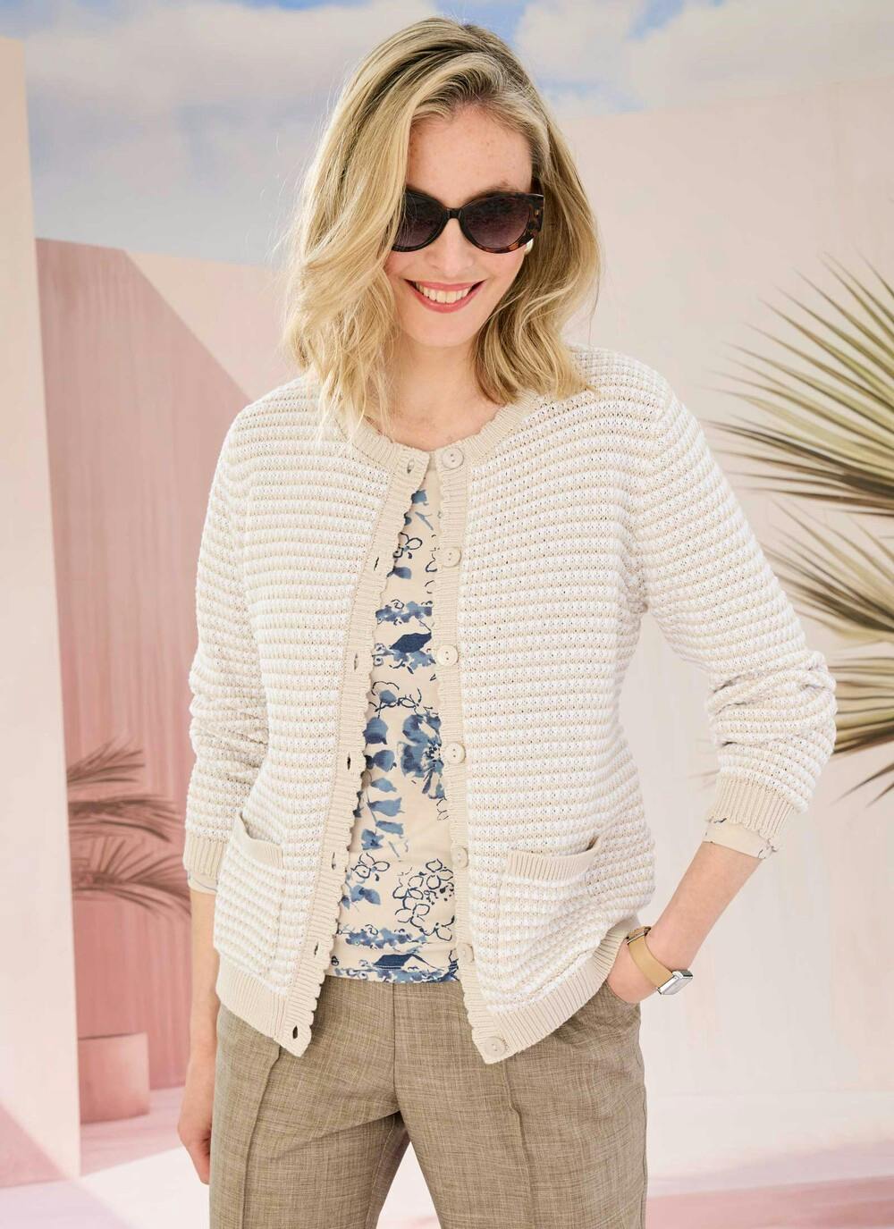 Pure Cotton Textured Stripe Cardigan | EWM