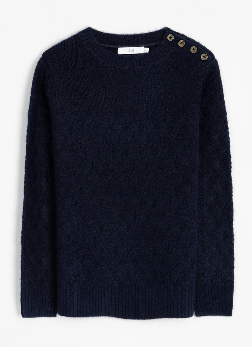 Button Detail Textured Crew Neck Jumper | EWM