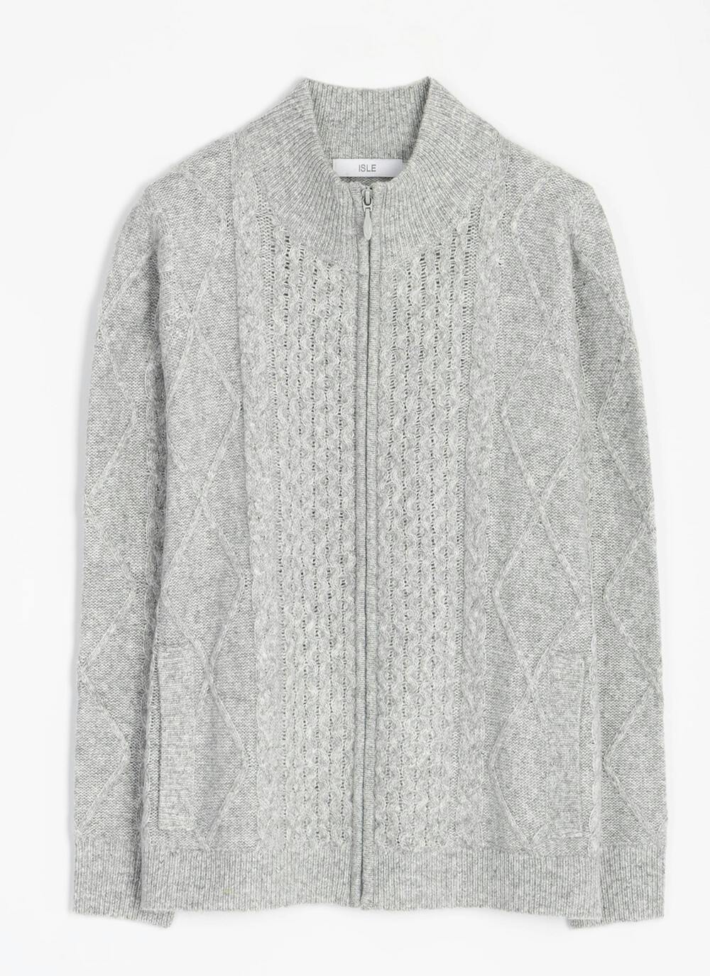 Wool Blend Cable Funnel Neck Cardigan | EWM
