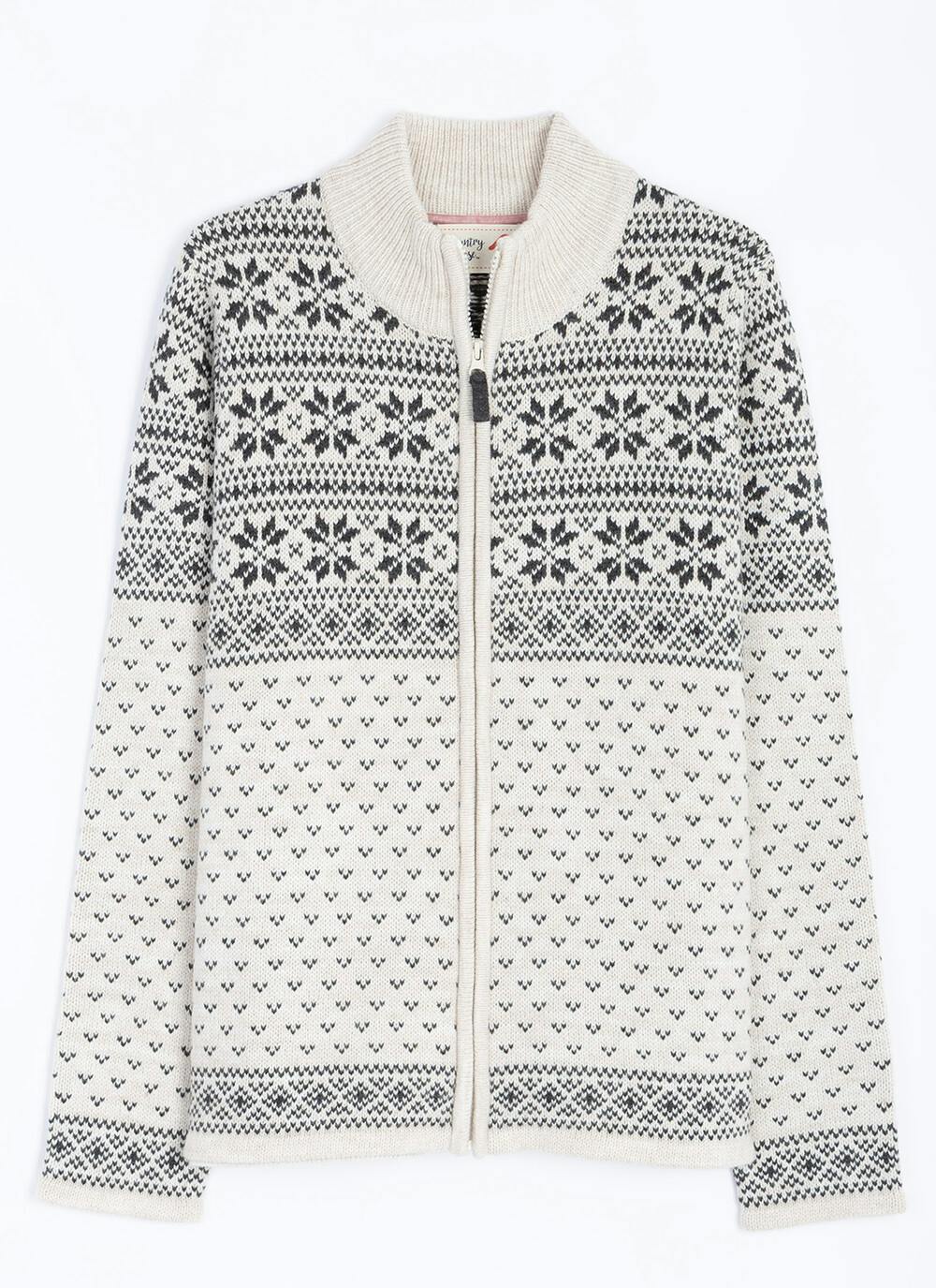 Wool Blend Fairisle Yoke Zip Up Cardigan | EWM