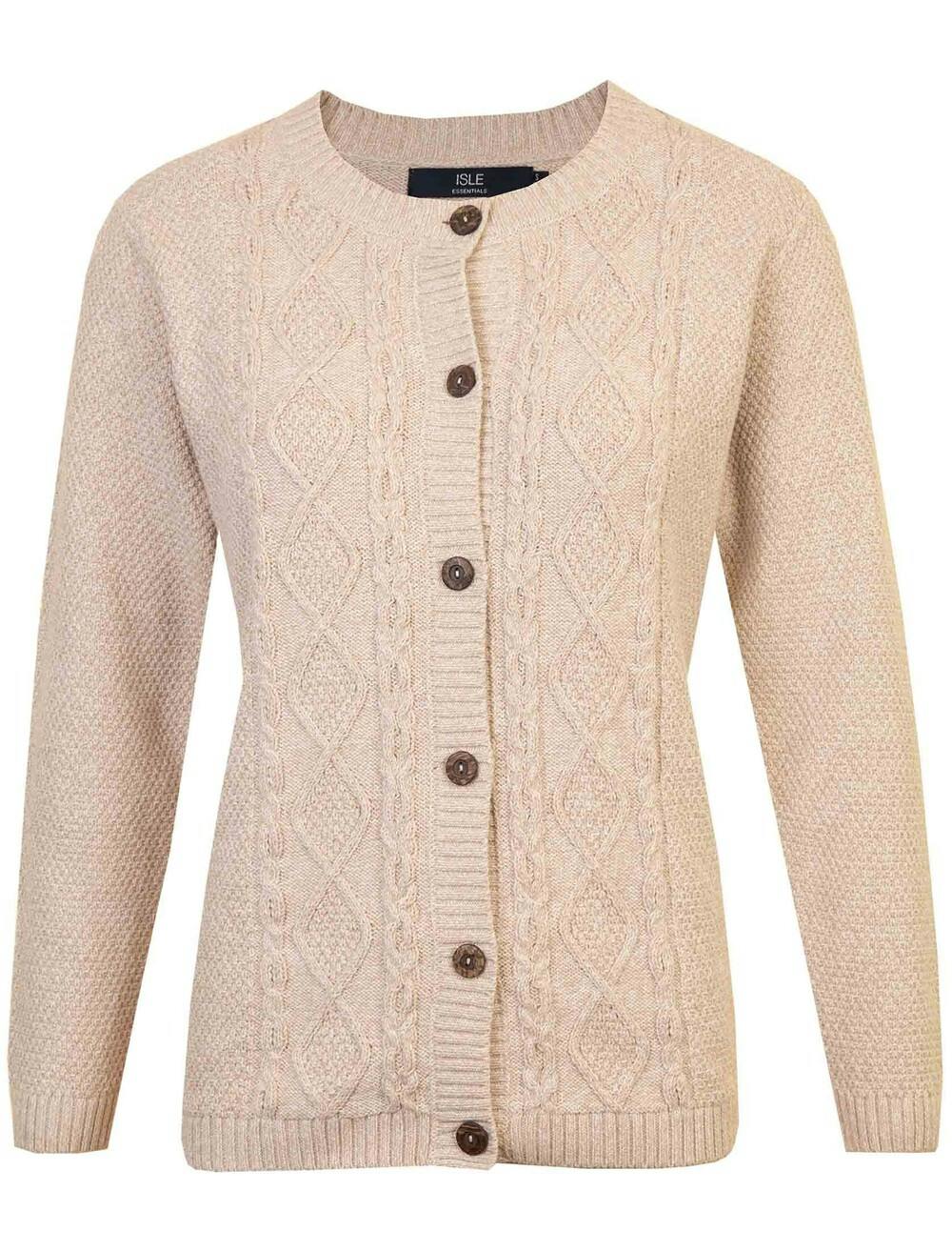 Cotton Cable Knit Crew Neck Cardigan | EWM