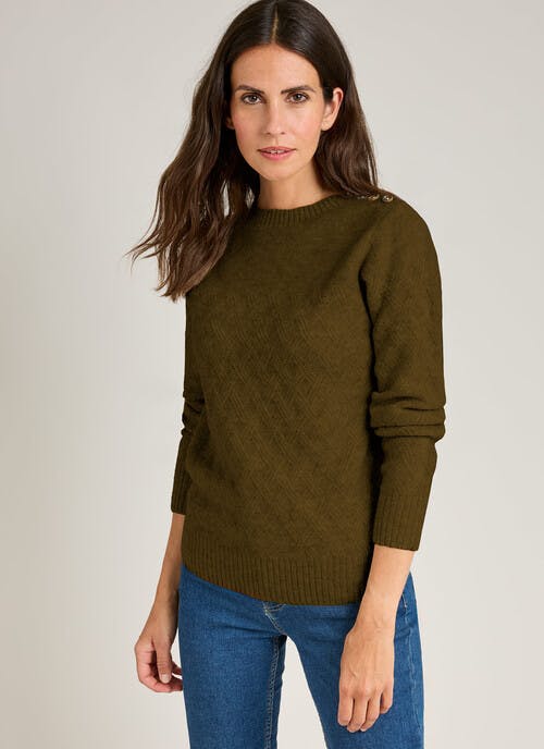 Button Detail Textured Crew Neck Jumper | EWM