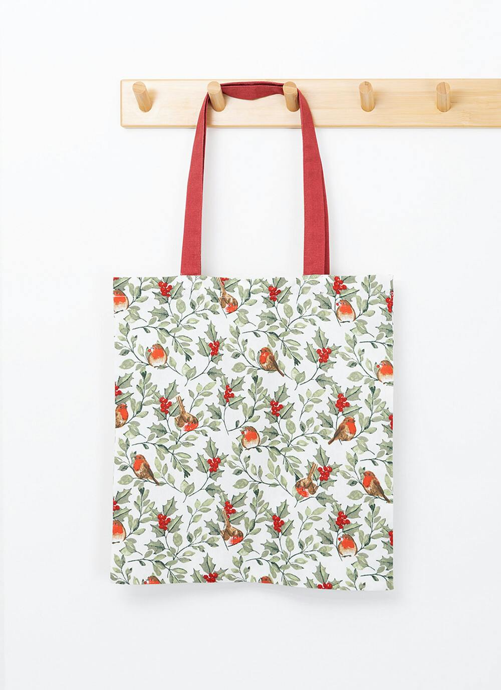 Robin Print Cotton Red Tote Bag | EWM