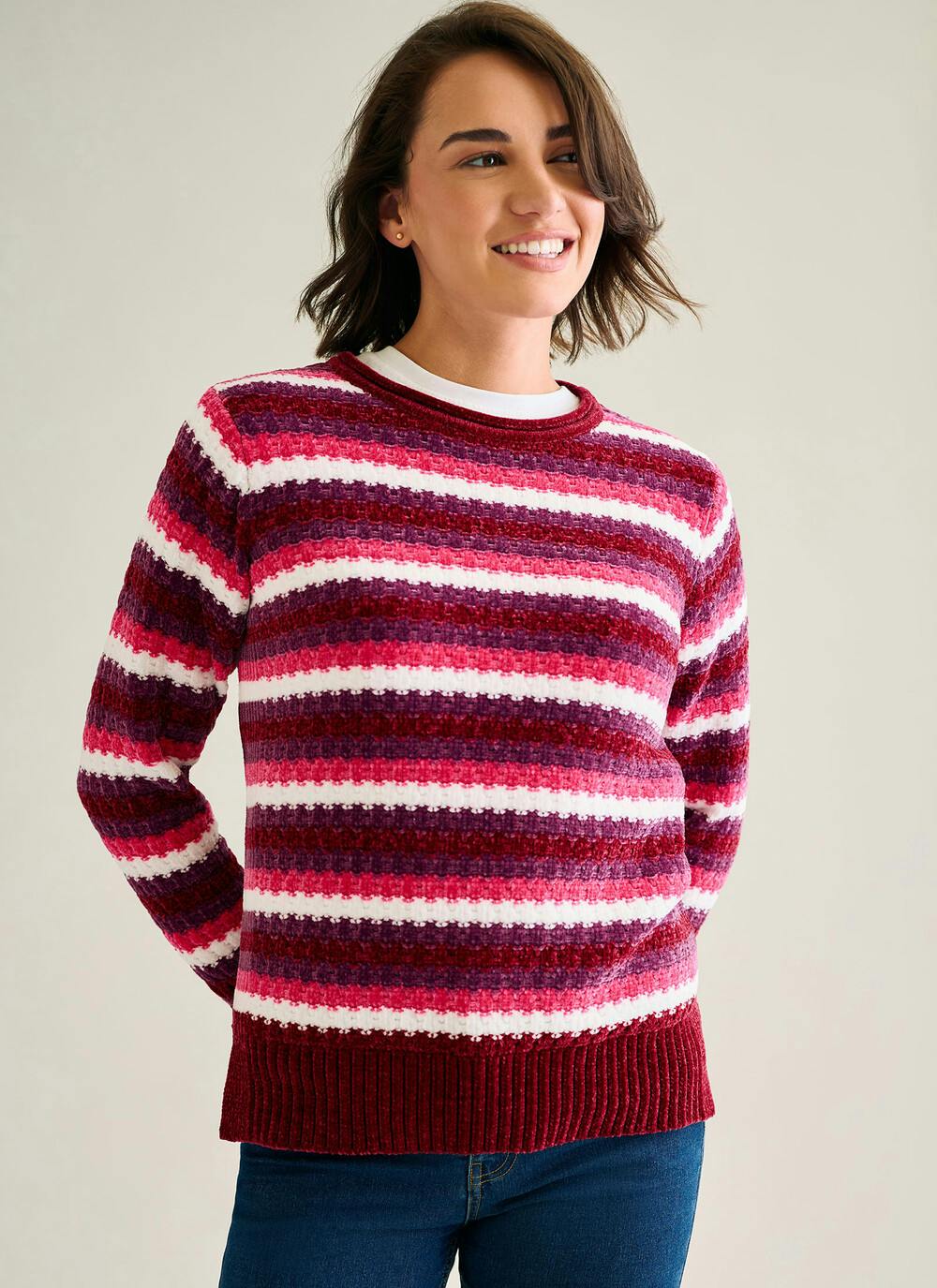 Chenille Striped Crew Neck Jumper | EWM